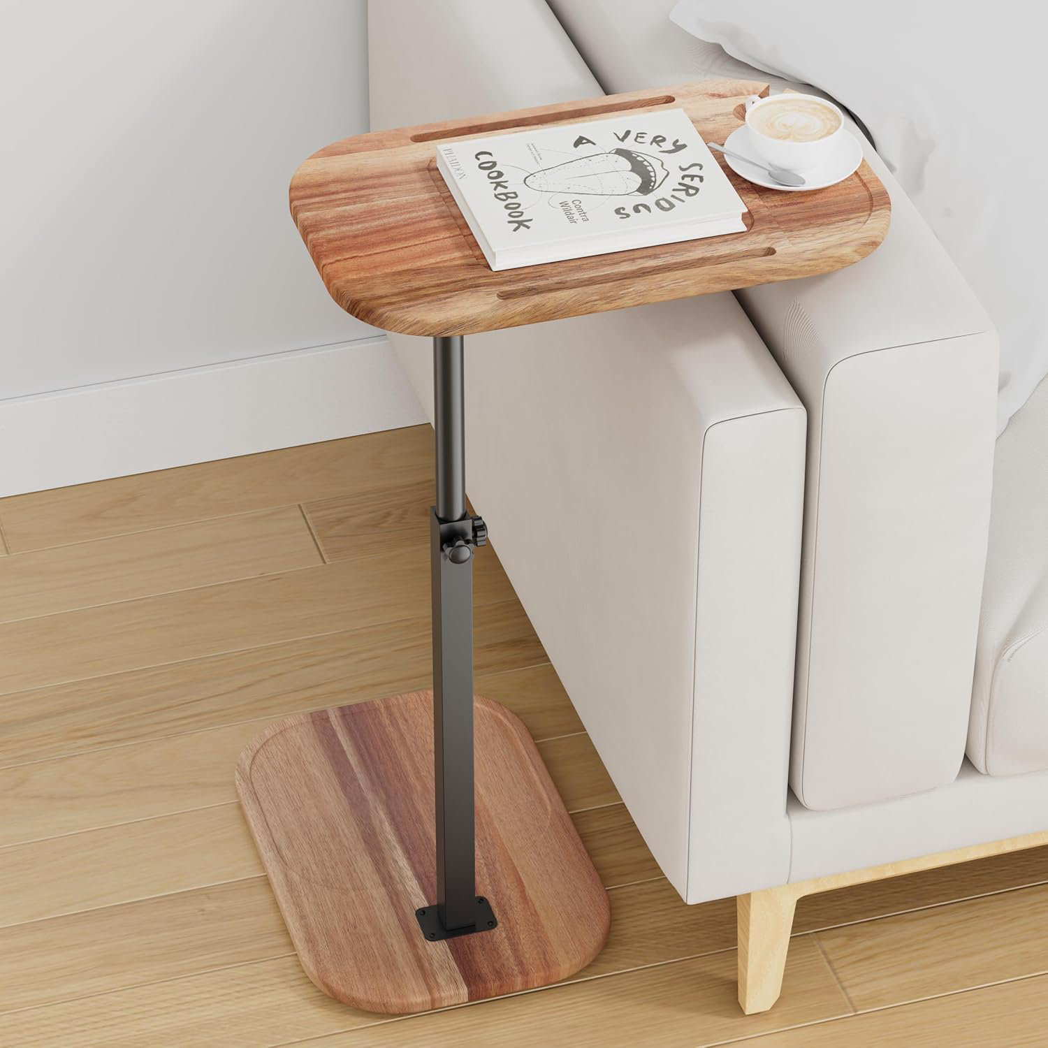 17 Stories TV Tray Table Adjustable Height Swivel Tray Tables For Couch Acacia Wood Couch Side Table For Drinks Snacks And Small Space C Shaped End Table Couch Arm Table For Sofa